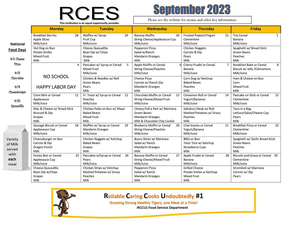 RCES Sept 2023 Menu | Richland County Elementary School